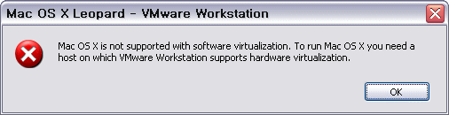 [VMWare] Mac OS X is not supported with software virtualization. To run Mac OS X you need a host ...