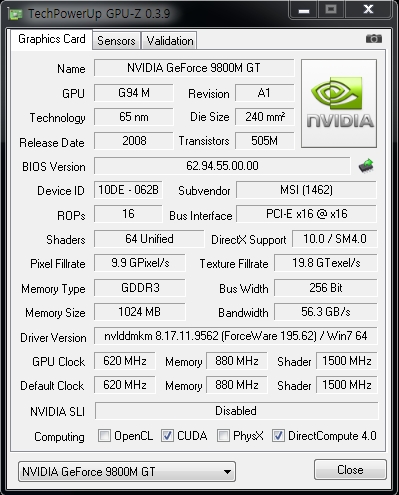 MSI GT627 9800gs 그래픽카드 오버하기 : 네이버 블로그