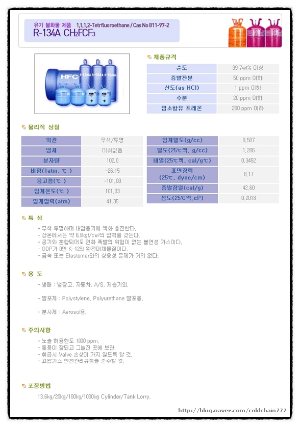 [R-134A]특성 : 네이버 블로그