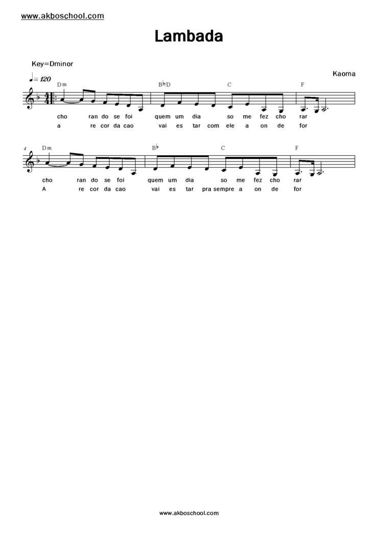 [악보,가사,뮤비]Kaoma-Lambada 악보 : 네이버 블로그
