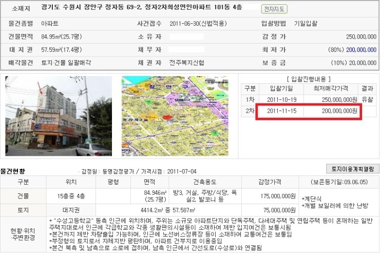 수원정자동아파트경매 경기도 수원시 장안구 정자동 69 2 정자2차 희성연인아파트 34평형 경기수원아파트경매 27560