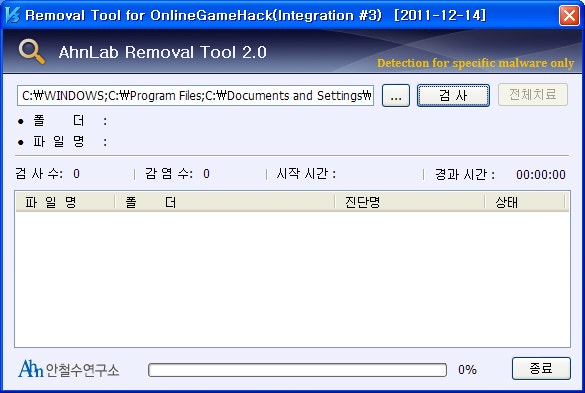 OnlineGameHack 바이러스 제거 프로그램 ahnlab removal tool 2.0 : 네이버 블로그