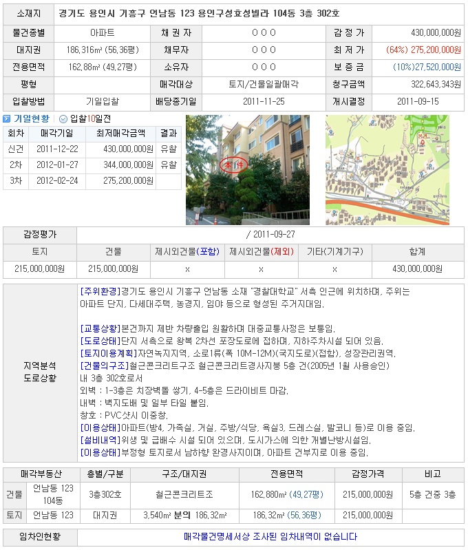 언남동 용인구성효성빌라 아파트경매 타운하우스형빌라 전원주택형빌라 용인시 기흥구 언남동 아파트경매용인구성효성빌라104동