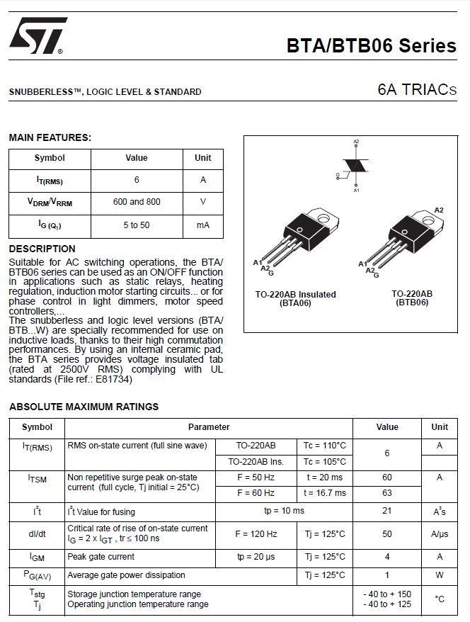트라이액 Triac BTA06 : 네이버 블로그