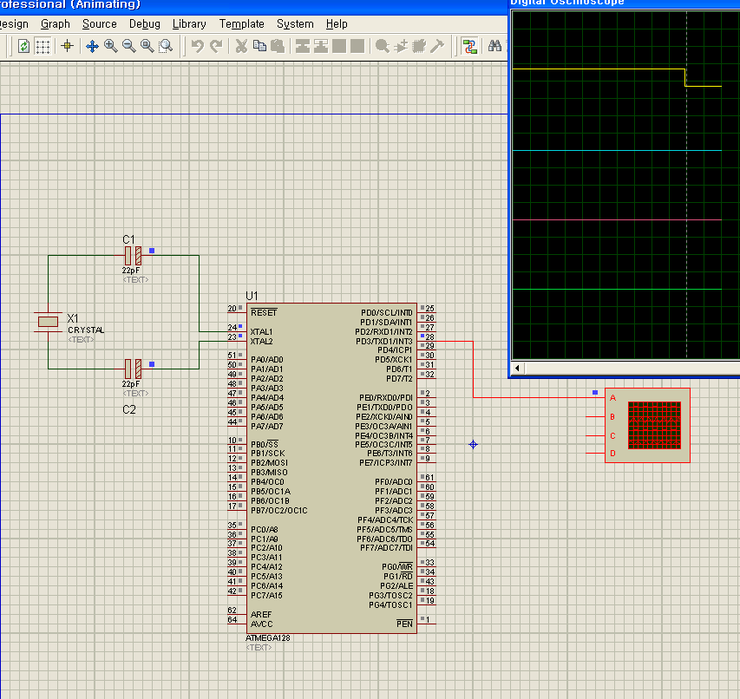 atmega, atmega128 pwm 파형 펄스 출력 카운터 제어,갯수 조절 예제 입니다. 1hz 펄스 5회 출력 프로테우스 ...