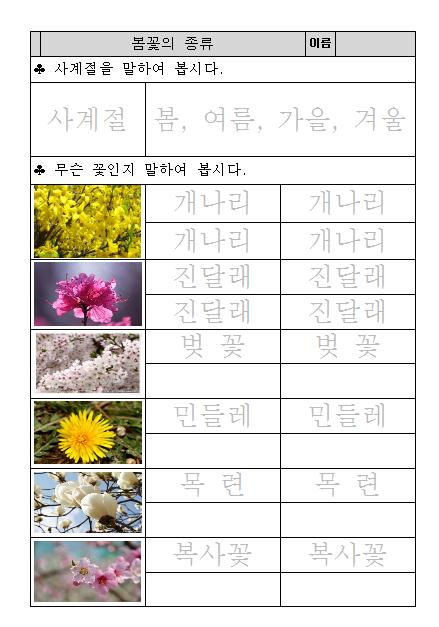 인지과학 봄꽃의종류꽃이름알기사계절알기봄에하는일봄날씨그림자연결하기봄꽃퀴즈무료프린트학습지무료유아학습지 네이버 블로그