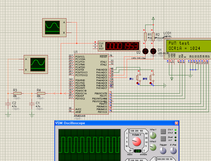 atmega,atmega16 pwm duty ratio 듀티비 조절 DC 모터 속도 조절 프로테우스 시뮬레이션 회로,IAR ...