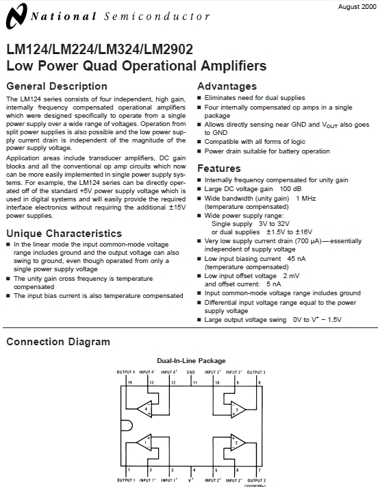 LM124/LM224/LM324/LM2902 Low Power Quad Operational Amplifiers : 네이버 블로그