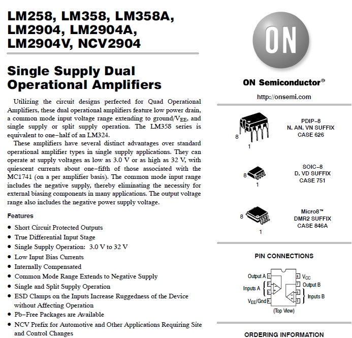 LM258, LM358, LM358A, LM2904, LM2904A, LM2904V, NCV2904 : 네이버 블로그