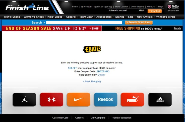 [피니쉬라인]Finish Line Coupon Code / 피니쉬라인 10불 할인코드 (60불 이상 구입시) : 네이버 블로그