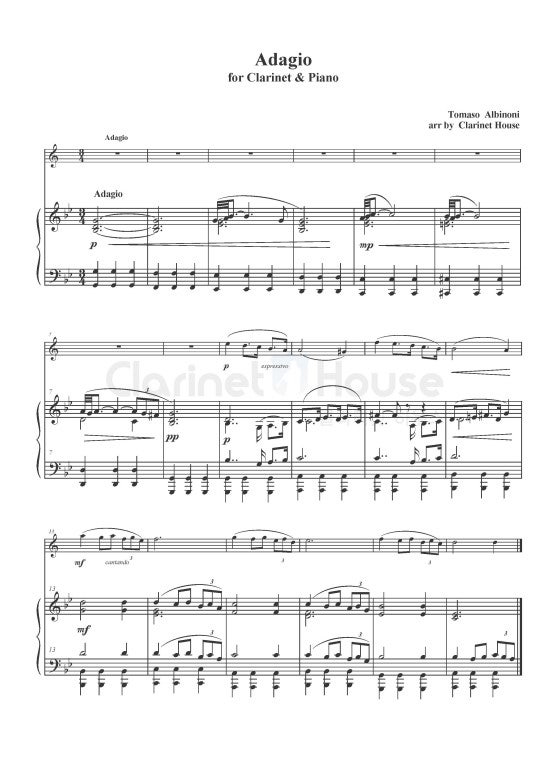 클라리넷 악보 - Adagio (Tomaso Albinoni) : 네이버 블로그
