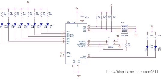 AVR Port Test를 위한 회로도 및 보드 설명 (ATmega8) : 네이버 블로그
