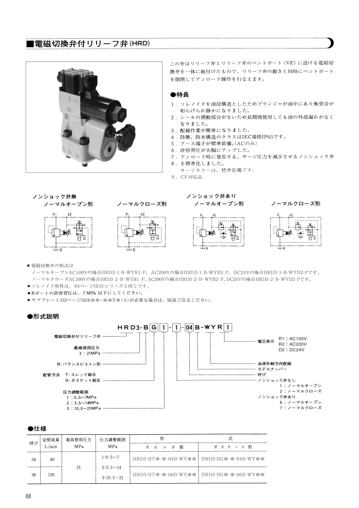 TOYOOKI(도요키) 전자 솔레노이드 부착형 릴리프 밸브 HRD3 시리즈 (RELIEF VALVE HRD3 SERIES ...