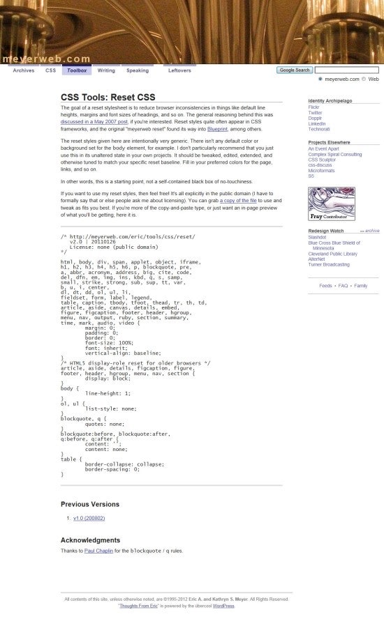 에릭 마이어(Eric Meyer)의 CSS스타일(style) 초기화 - Reset CSS : 네이버 블로그