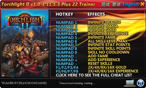 토치라이트2 트레이너 - Torchlight II 1.9.5.1, 1.11.5.1 ~ 1.11.5.3 +22 Trainer ...