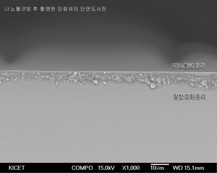 나노톨코팅후 일반유리 및 안경렌즈 단면도촬영 확대사진 네이버 블로그
