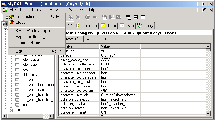 [Mysql]. Mysql-Front Menu 설명 : 네이버 블로그