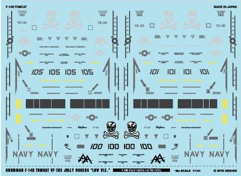 [MYK DESIGN] Decal 1/144 F-14B tomcat VF-103 Jolly Rogers "Low Viz ...
