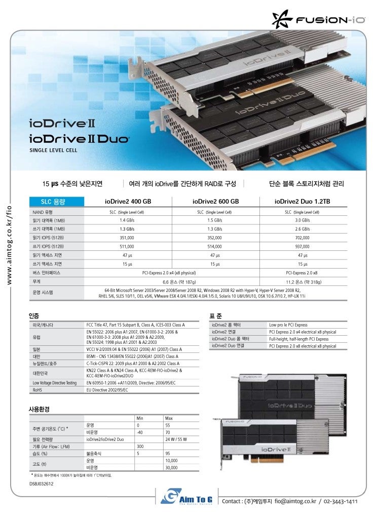 ioDrive2 / ioDrive2 Duo Single Level Cell 제품사양서 : 네이버 블로그