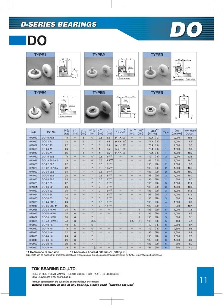 TOK BEARING 카탈록 DO-22-A1 외 D-SERIES DO-24 D0-19 DO-26 DO-30 DO-35 DO-40 ...