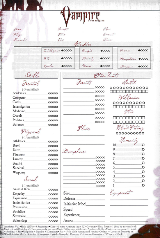 흡혈귀 생성 요약(Vampire Template quick reference) : 네이버 블로그