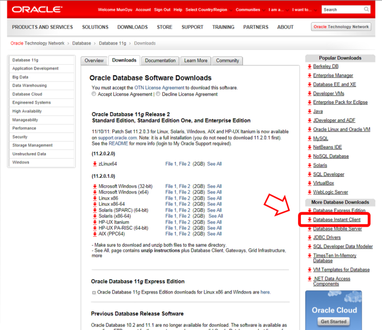 [ORACLE][다운] 오라클 클라이언트 11g r2 / oracle client 11g release 2 다운로드 방법 ...