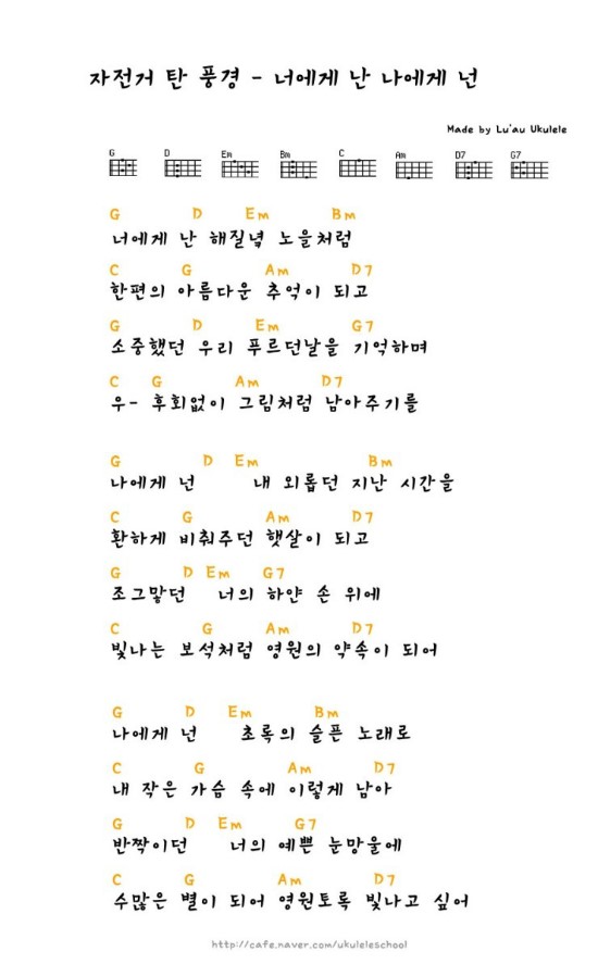우쿨렐레악보 너에게 난 나에게 넌 자전거탄풍경 네이버 블로그