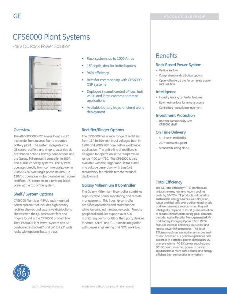 GE DC UPS/DC 정류기- CPS6000 Plant system- - 48V DC Rack power solution ...