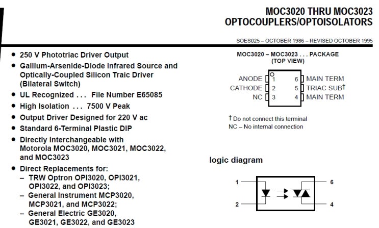 MOC3020 THRU MOC3023 OPTOCOUPLERS/OPTOISOLATORS : 네이버 블로그