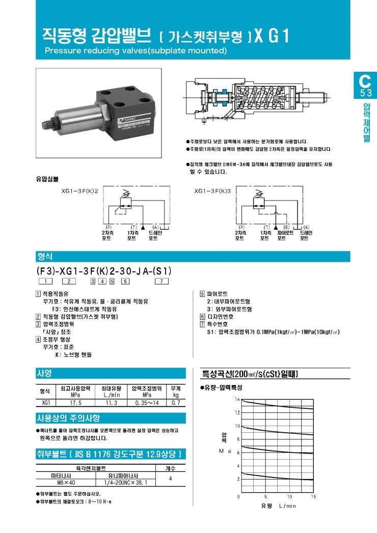 도키멕 TOKIMEC 직동형 감압 밸브 (가스켓 취부형) XG1 시리즈 (PRESSURE REDUCING VALVE XG1 ...