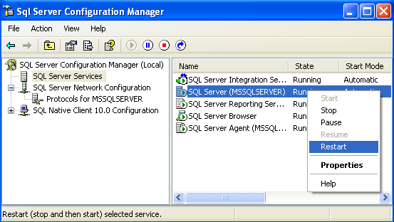 MSSQL server start/stop/restart 서버 재부팅 : 네이버 블로그