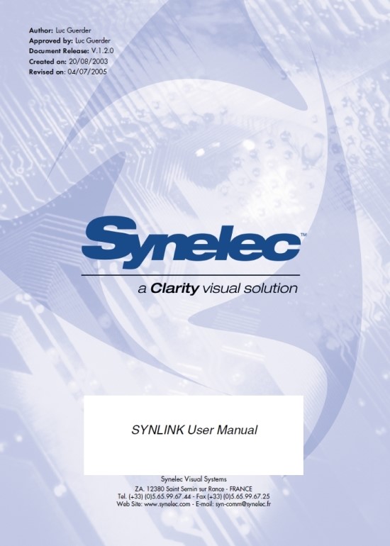 DLP큐브 Synelec Synlink user manual 사용자메뉴얼입니다.(이미지게이트웨이-image gateway ...