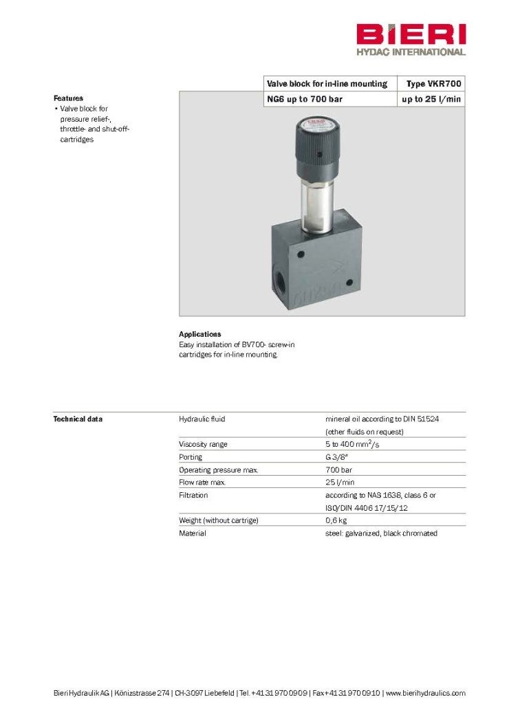비에리 BIERI 인라인 마운팅 밸브 블럭 VKR700 시리즈 (INLINE MOUNTING VALVE BLOCK VKR700 ...