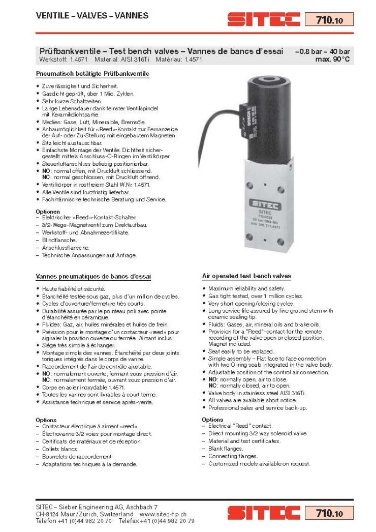 씨텍 SITEC 초고압 테스트 벤치 밸브 -0.8 BAR ~ 70 BAR (710.10) (HIGH PRESSURE TEST ...