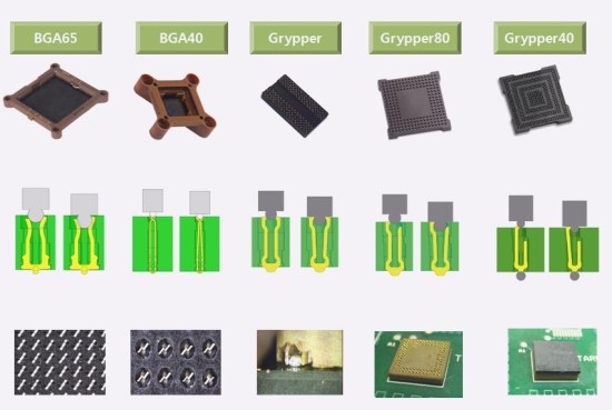 BGA, 메모리, 비메모리 테스트 소켓 (Grypper type - no ball damage) - 개발, 연구, 시험, 분석 ...