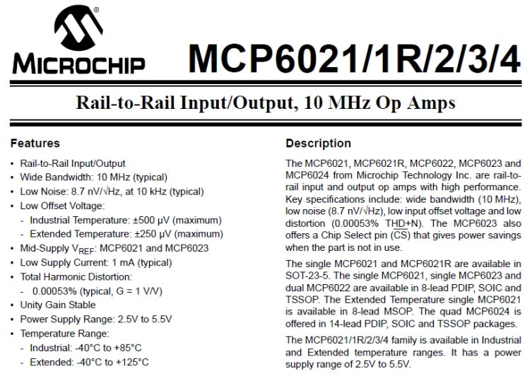 MCP6021 ~ MCP6023 Rail to Rail 10MHz OPAMP : 네이버 블로그