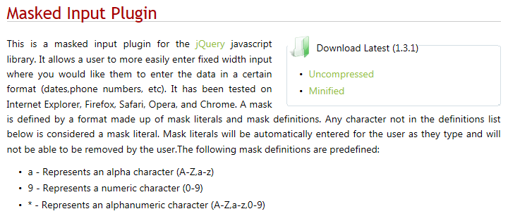 [jQuery] 플러그인 : Masked Input Plugin - 텍스트필드의 입력형식을 지정 : 네이버 블로그