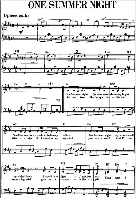 [피아노악보]진추하&아비 - one summer night 피아노악보/듣기/가사 : 네이버 블로그