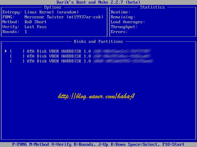Darik's Boot and Nuke(DBAN) : 보안 삭제 사용 방법 : 네이버 블로그