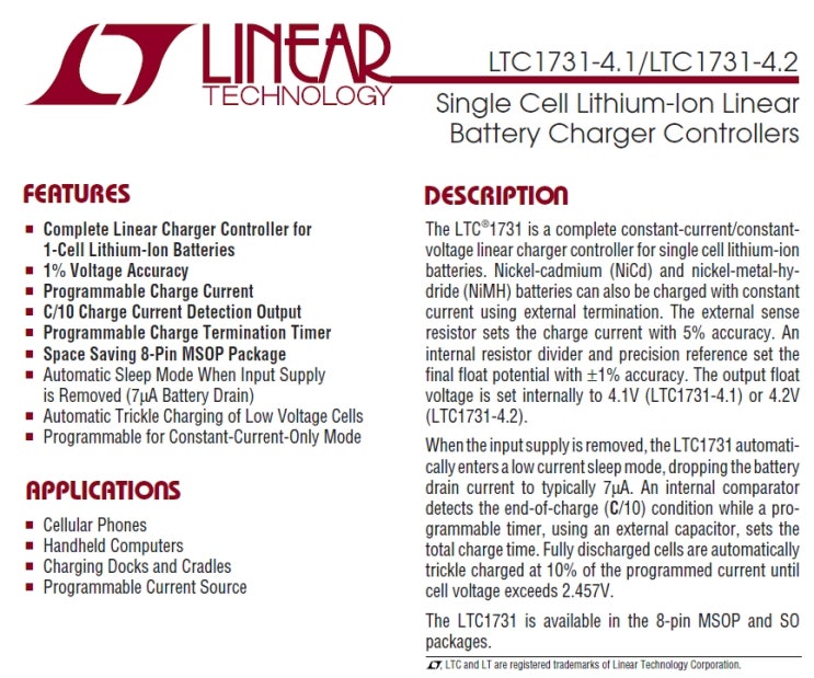 LTC1731- 4.2 1셀 충전용 IC : 네이버 블로그