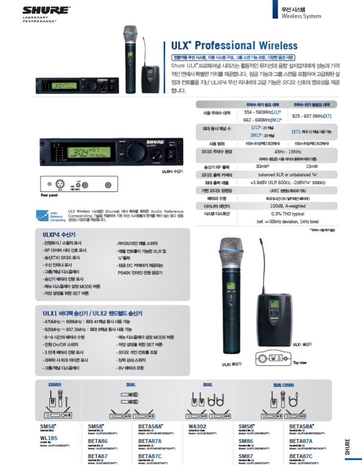 SHURE 무선 ULX-P 시스템 / 슈어 고급 무선 마이크 시스템 / 슈어 ULXP 무선 마이크 / 900MHz 무선 마이크 ...