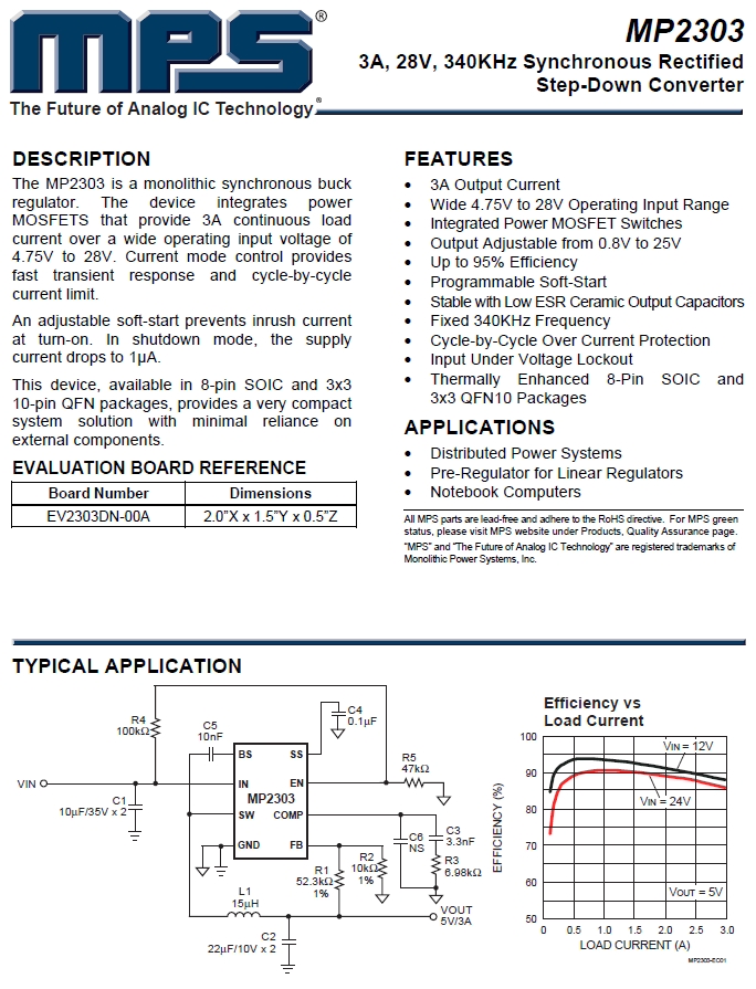 MP2303 - 3A, 28V, 340KHz Synchronous Rectified Step-down Converter ...