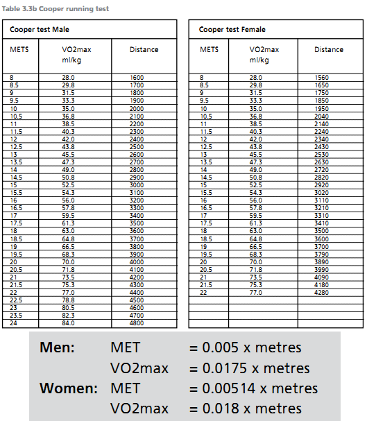 VO2max / METs : Cooper Running Test : 네이버 블로그