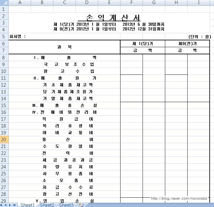 재무상태표 손익계산서 양식 다운로드 네이버 블로그