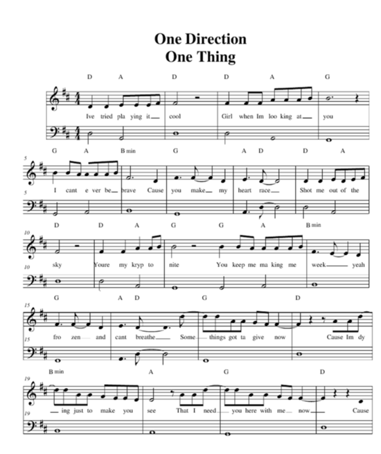 One Direction - One Thing 피아노 악보 : 네이버 블로그