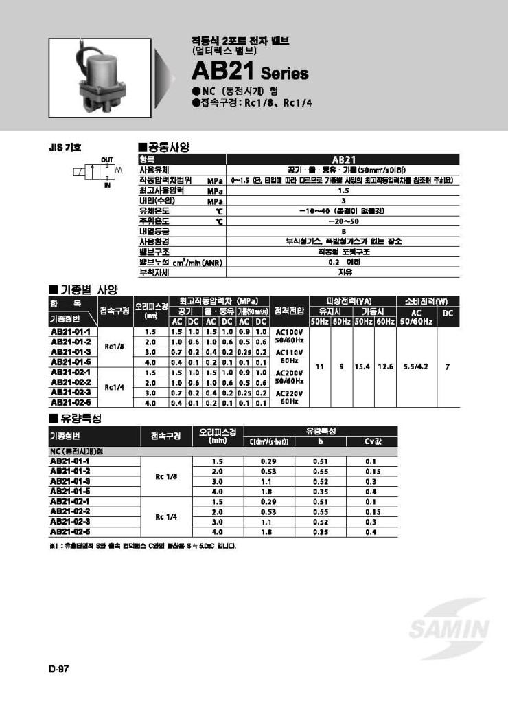 씨케이디 CKD 직동식 2포트 전자 밸브 AB21 시리즈 (DIRECT ACTING 2PORT VALVE AB21 SERIES ...