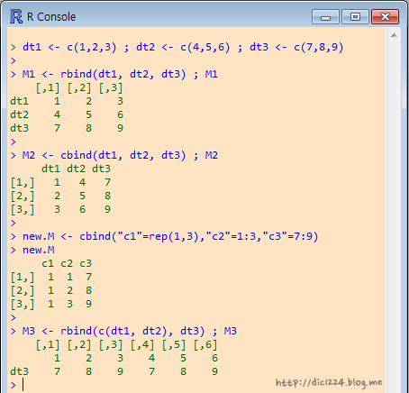 R 언어_ 행렬(matrix) 생성 : rbind(), cbind(), matrix(), dim() : 네이버 블로그