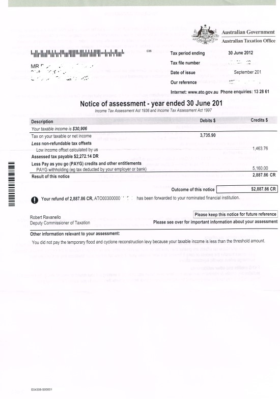 [호주텍스리턴, 호주세금환급] 호주세금환급 후, NOA (Notice of assessment) 관련, : 네이버 블로그
