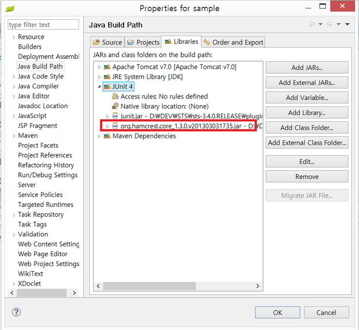 [jUnit] java.lang.SecurityException : "org.hamcrest.Matchers" : 네이버 블로그