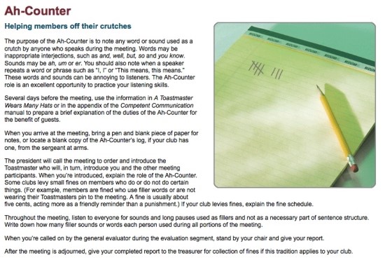 Toastmasters - 6st. 토스트마스터즈 - 'Ah-counter' 나의 첫번째 Role taker : 네이버 블로그